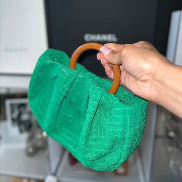LuxFashionGalleria | Bags | Green Top Handle Jacquard Ruched Bag | Poshmark